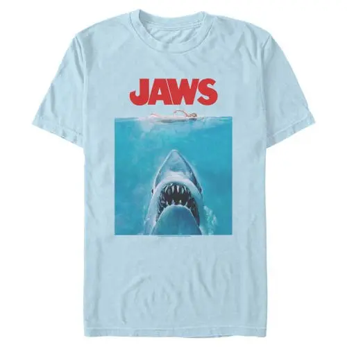 JAWS Oversized Movie Poster Graphic T-shirt - Light Blue