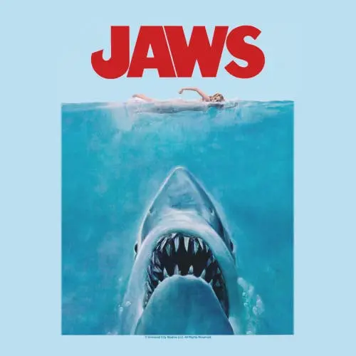 JAWS Oversized Movie Poster Graphic T-shirt - Light Blue