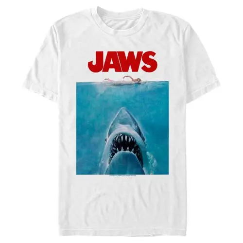 JAWS Oversized Movie Poster Short Sleeve Graphic T-shirt - White