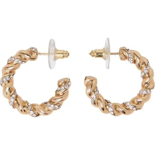 Maje Twisted Rhinestone Hoop Earrings - Gold