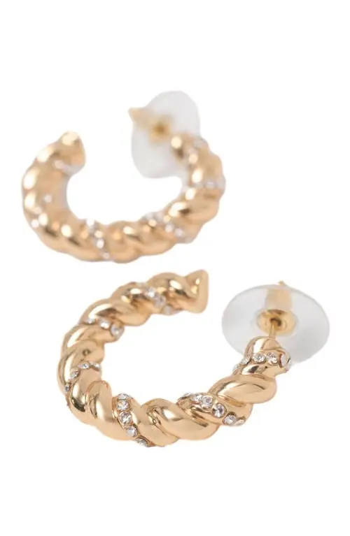 Maje Twisted Rhinestone Hoop Earrings - Gold