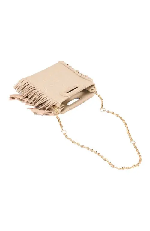 Maje Leather Mini Bag With Fringe And Topstitch Detail - Cream