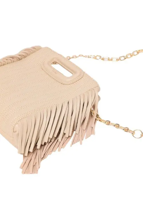 Maje Leather Mini Bag With Fringe And Topstitch Detail - Cream