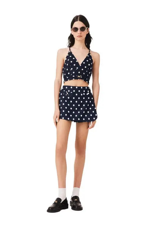 Maje Linen Blend Skort - Navy Dots Print