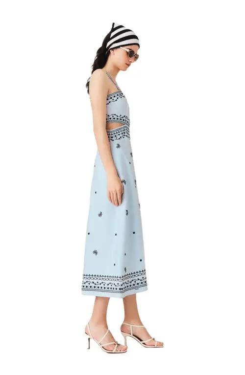 Maje Embroidered Linen Blend Maxi Dress