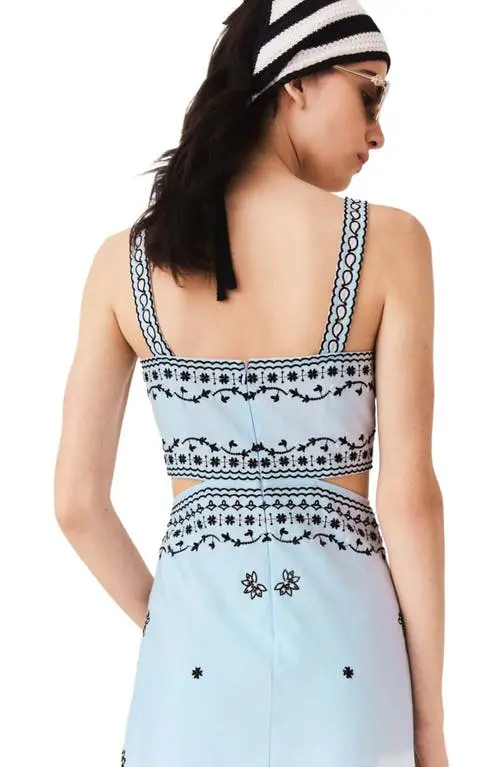 Maje Embroidered Linen Blend Maxi Dress