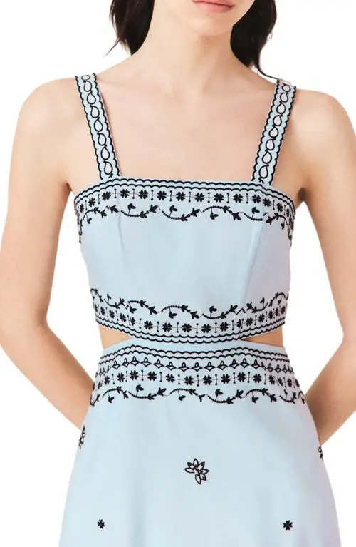 Maje Embroidered Linen Blend Maxi Dress