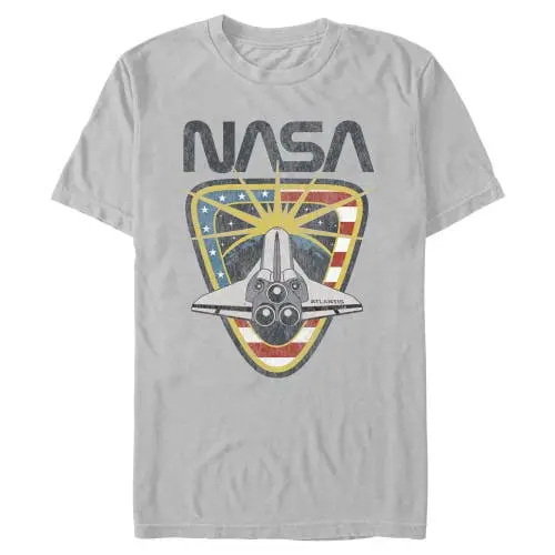 NASA Atlantis Spaceship Logo Graphic T-shirt - Ice Grey