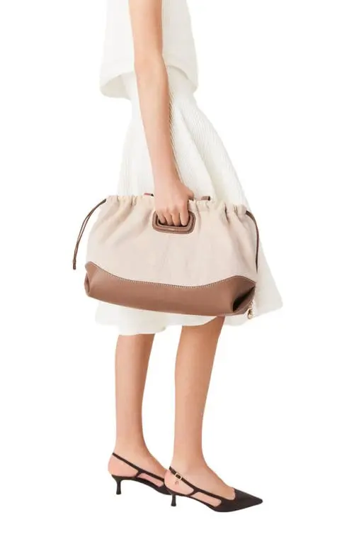 Maje Milpli Canvas And Leather Tote Bag - Moka/white