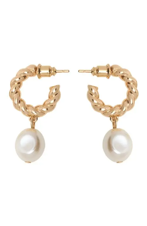 Maje Twisted Hoop Drop Earrings With Pearl Accent - Gold