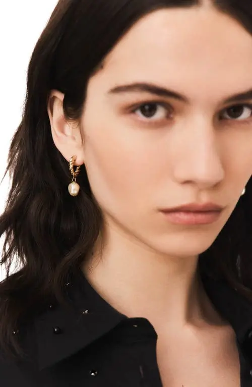 Maje Twisted Hoop Drop Earrings With Pearl Accent - Gold