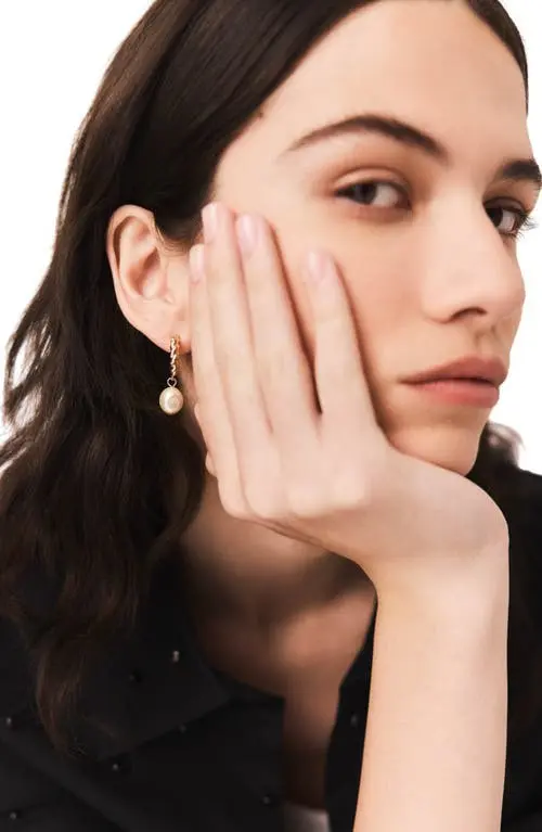 Maje Twisted Hoop Drop Earrings With Pearl Accent - Gold