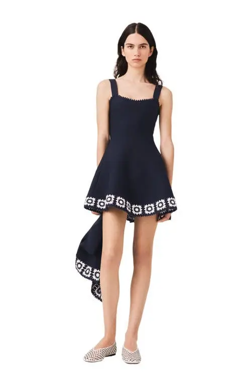 Maje Dress With Crochet Panels - Navy