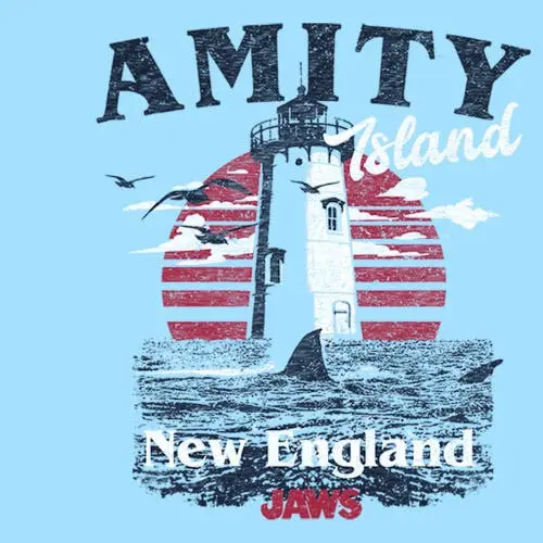 JAWS Amity Island Tourist Lighthouse Graphic T-shirt