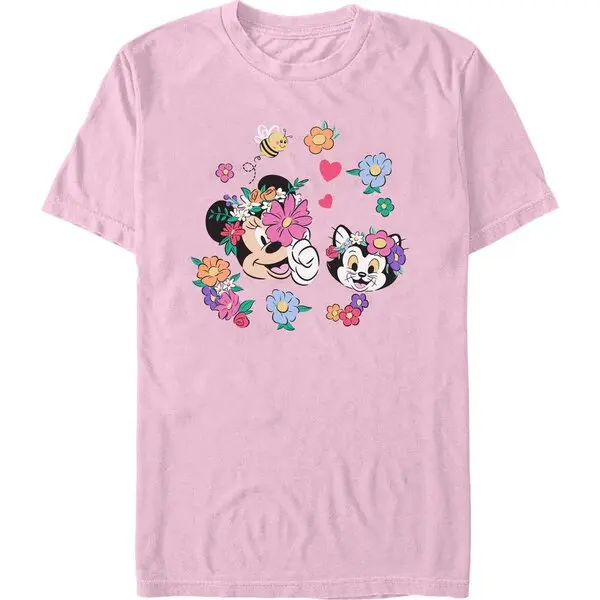 MICKEY & FRIENDS Minnie And Figaro Spring Flower Graphic T-shirt