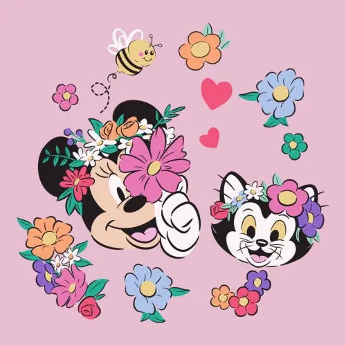 MICKEY & FRIENDS Minnie And Figaro Spring Flower Graphic T-shirt
