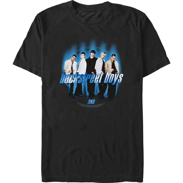 BACKSTREET BOYS Blue Glowing Circle Short Sleeve Graphic T-shirt - Black