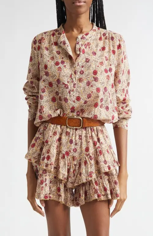 Isabel Marant Étoile Maria Print Cotton Button-up Shirt - Ecru/raspberry