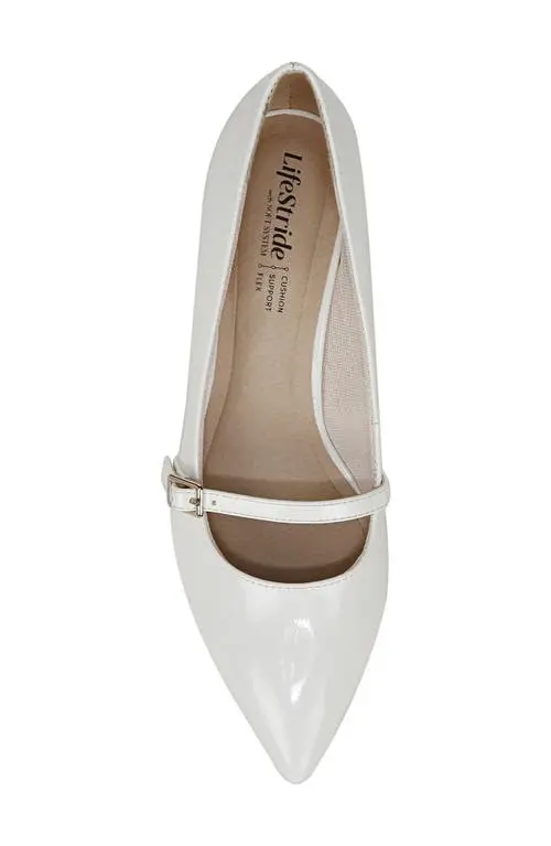 LIFESTRIDE Madelyn Mary Jane Pointed Toe Kitten Heel Pump - White