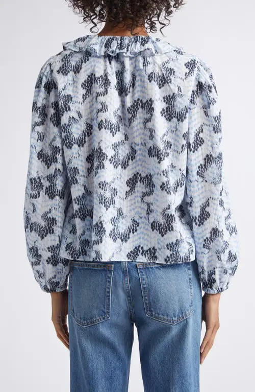 Ulla Johnson Siena Abstract Print Ruffle Collar Top