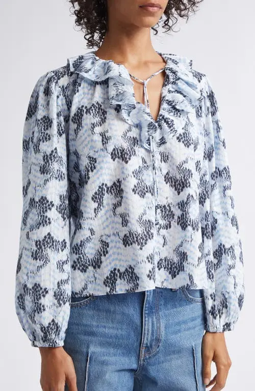 Ulla Johnson Siena Abstract Print Ruffle Collar Top