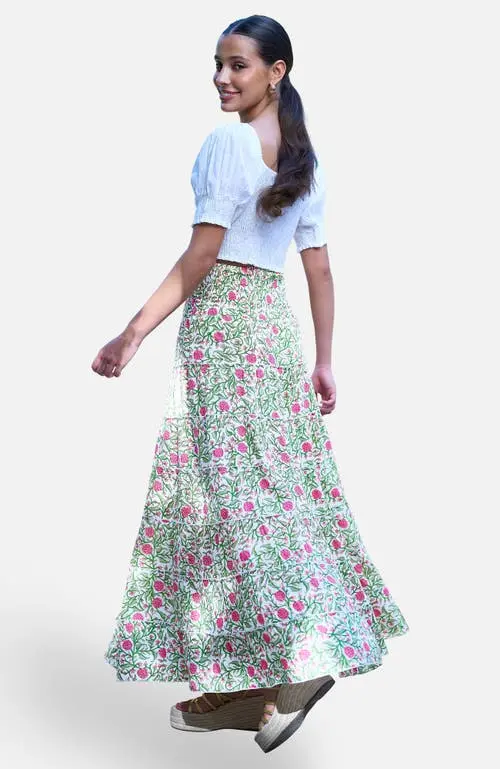 YUMI Boho Print Cotton Floral Maxi Skirt