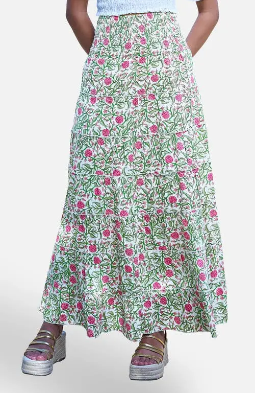YUMI Boho Print Cotton Maxi Skirt - White