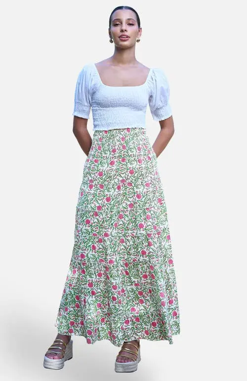 YUMI Boho Print Cotton Maxi Skirt