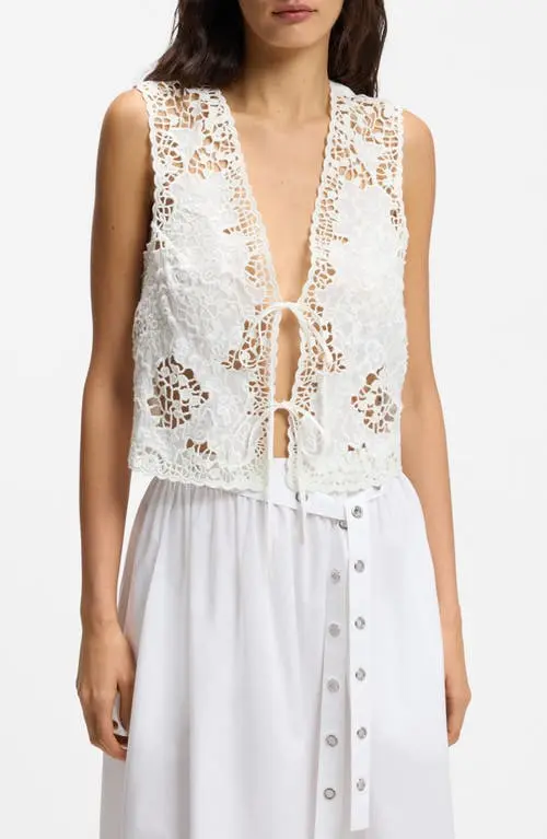 Hugo Boss Embroidered Ramie Vest With Lace Trim - Soft Cream
