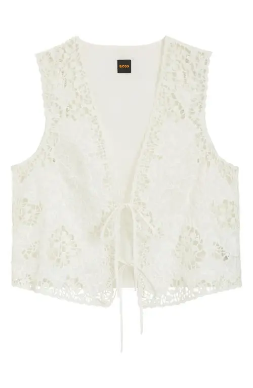 Hugo Boss Embroidered Ramie Vest With Lace Trim - Soft Cream