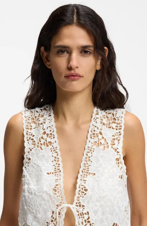 Hugo Boss Embroidered Ramie Vest With Lace Trim - Soft Cream
