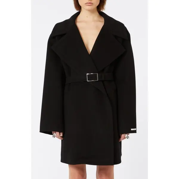 Sportmax Pagine Belted Virgin Wool Coat - Black