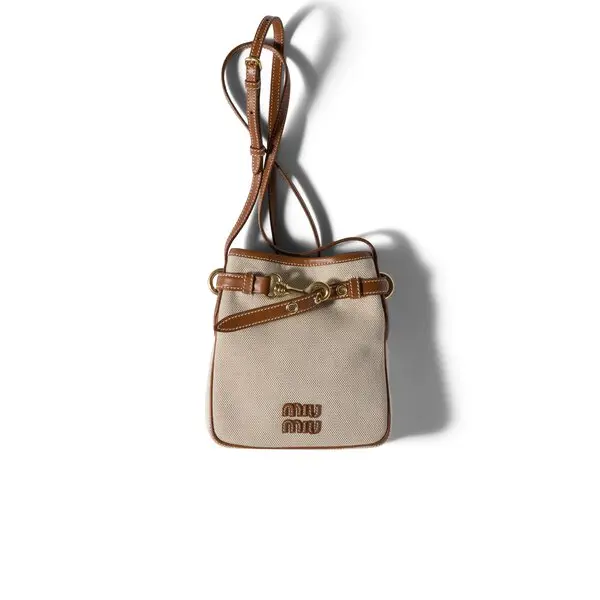 Miu Miu Canvas And Leather Pouch With Adjustable Shoulder Strap