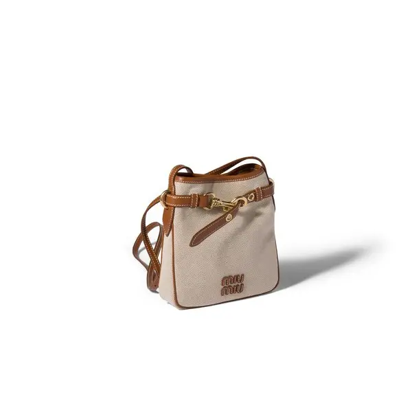 Miu Miu Canvas And Leather Pouch With Adjustable Shoulder Strap