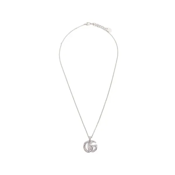 Gucci Tone Double G Pendant Necklace - Silver