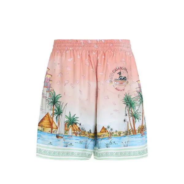 Casablanca Silk Graphic Print Running Shorts - Pink