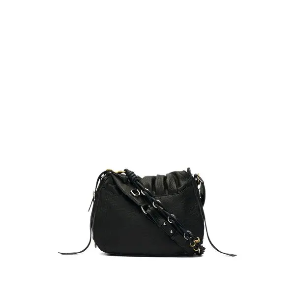 Isabel Marant Étoile Black Leather Drawstring Shoulder Bag With Beaded Embellishments