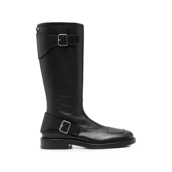 ANN DEMEULEMEESTER Leather Buckled Knee High Boots - Black