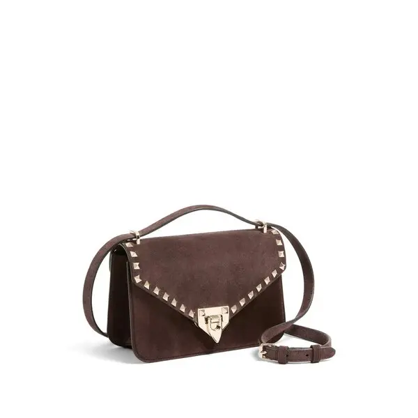 Valentino Garavani Small Rockstud Suede Shoulder Bag - Brown