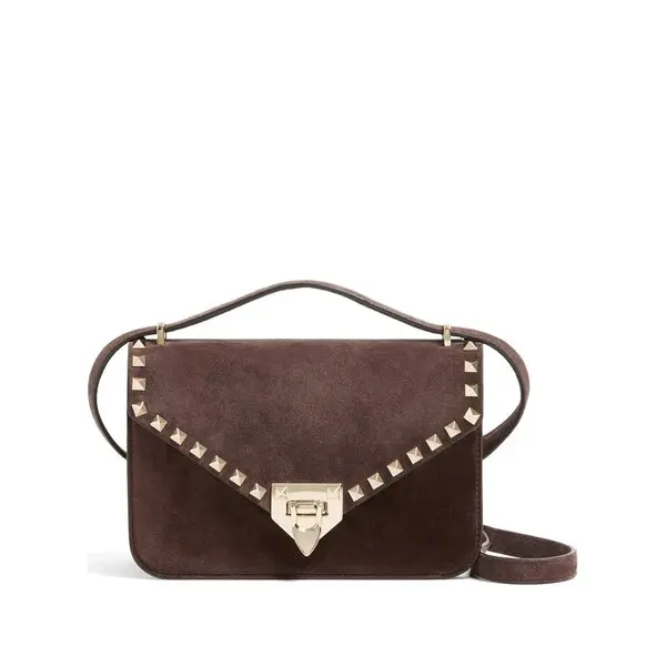 Valentino Garavani Small Rockstud Suede Shoulder Bag - Brown