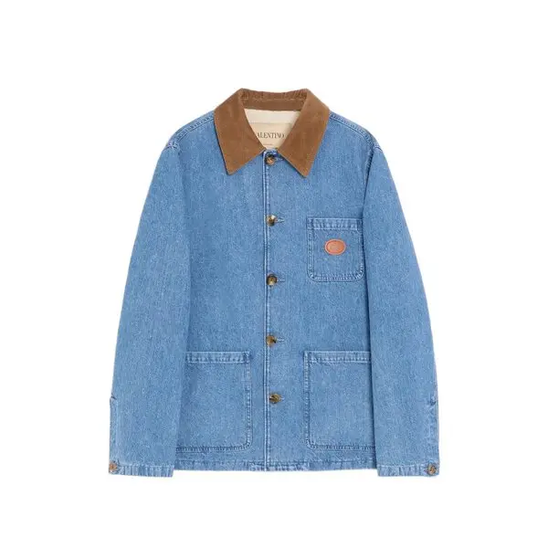 Valentino Garavani Cotton Denim Jacket With Vlogo Patch - Blue
