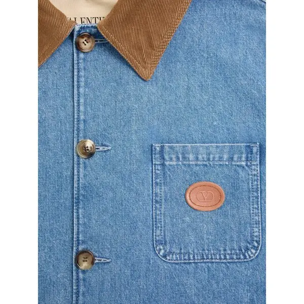 Valentino Garavani Cotton Denim Jacket With Vlogo Patch - Blue