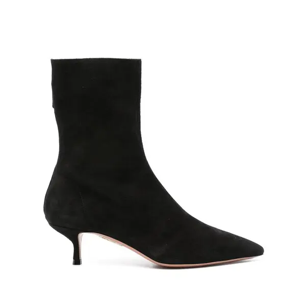 AQUAZZURA Suede Pointed Toe Kitten Heel Ankle Boots - Black
