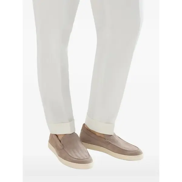 Brunello Cucinelli Suede Chevron Pattern Loafers - Brown