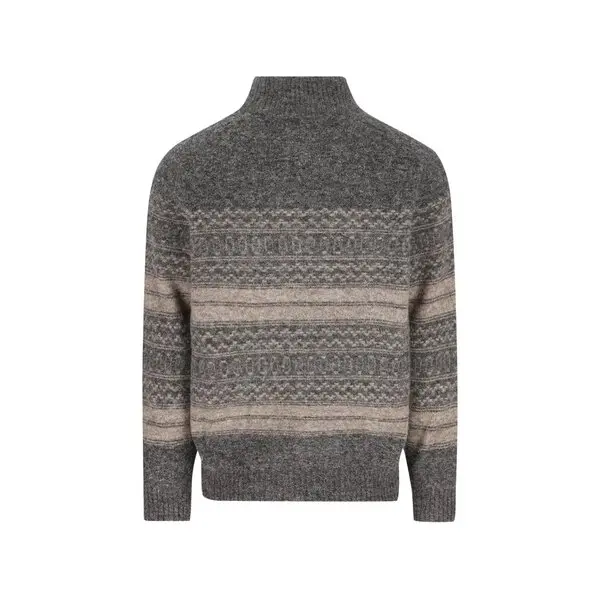 Brunello Cucinelli Fair Isle High Neck Zip-up Cardigan - Gray