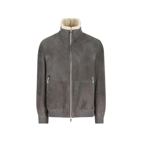 Brunello Cucinelli Shearling Trim Bomber Jacket - Gray