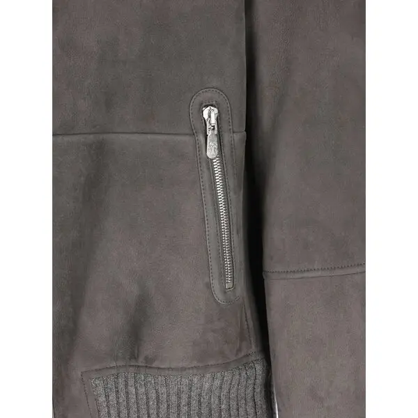 Brunello Cucinelli Shearling Trim Bomber Jacket - Gray