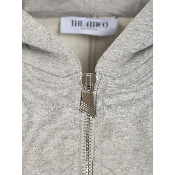 Attico Grey Embroidered Logo Full Zip Hoodie