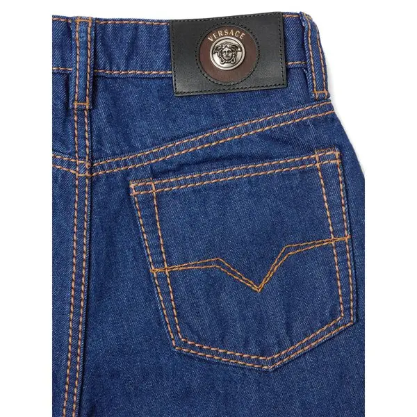 Versace Indigo Denim Straight-leg Jeans With Medusa Hardware - Blue