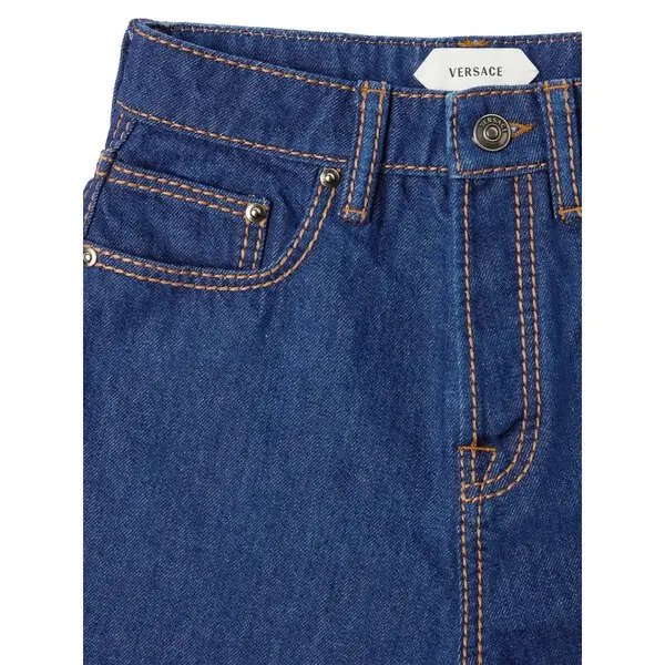 Versace Indigo Denim Straight-leg Jeans With Medusa Hardware - Blue